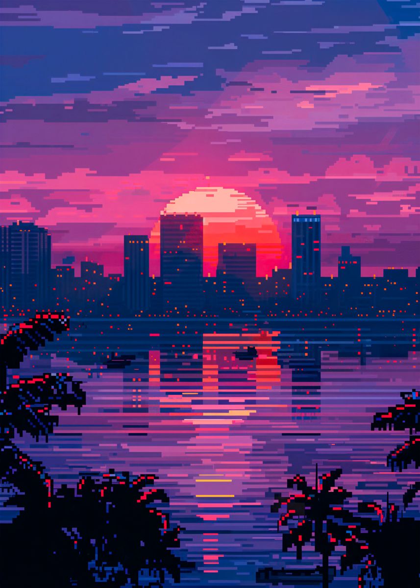 '8bit Synthwave' Poster, picture, metal print, paint by The creative ...