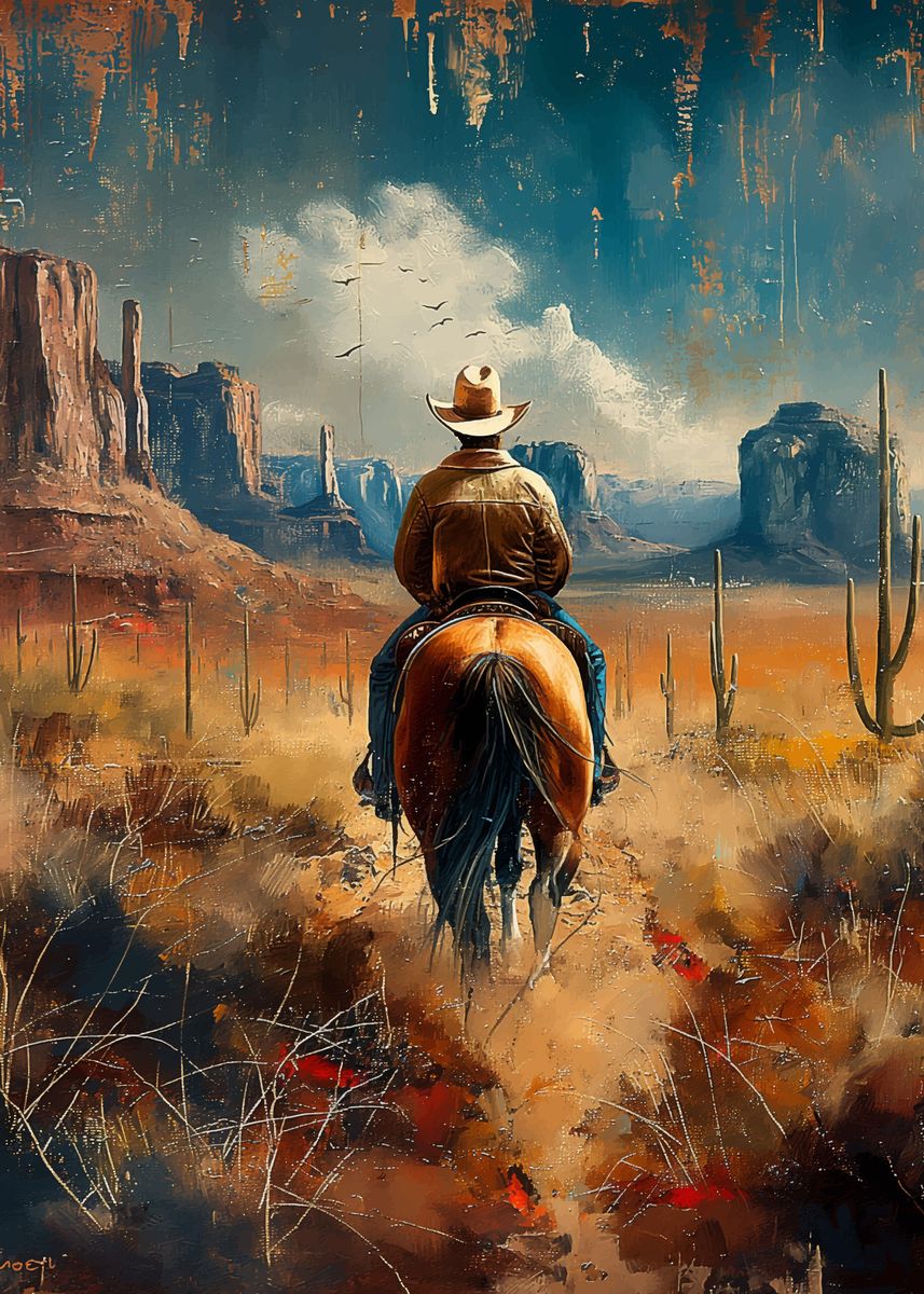'A Lone Rider in the Desert' Poster, picture, metal print, paint by ...