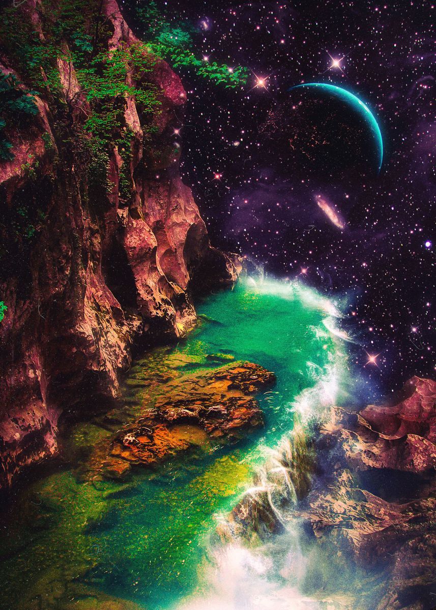 'Surreal Space Waterfall' Poster, picture, metal print, paint by Vertex ...