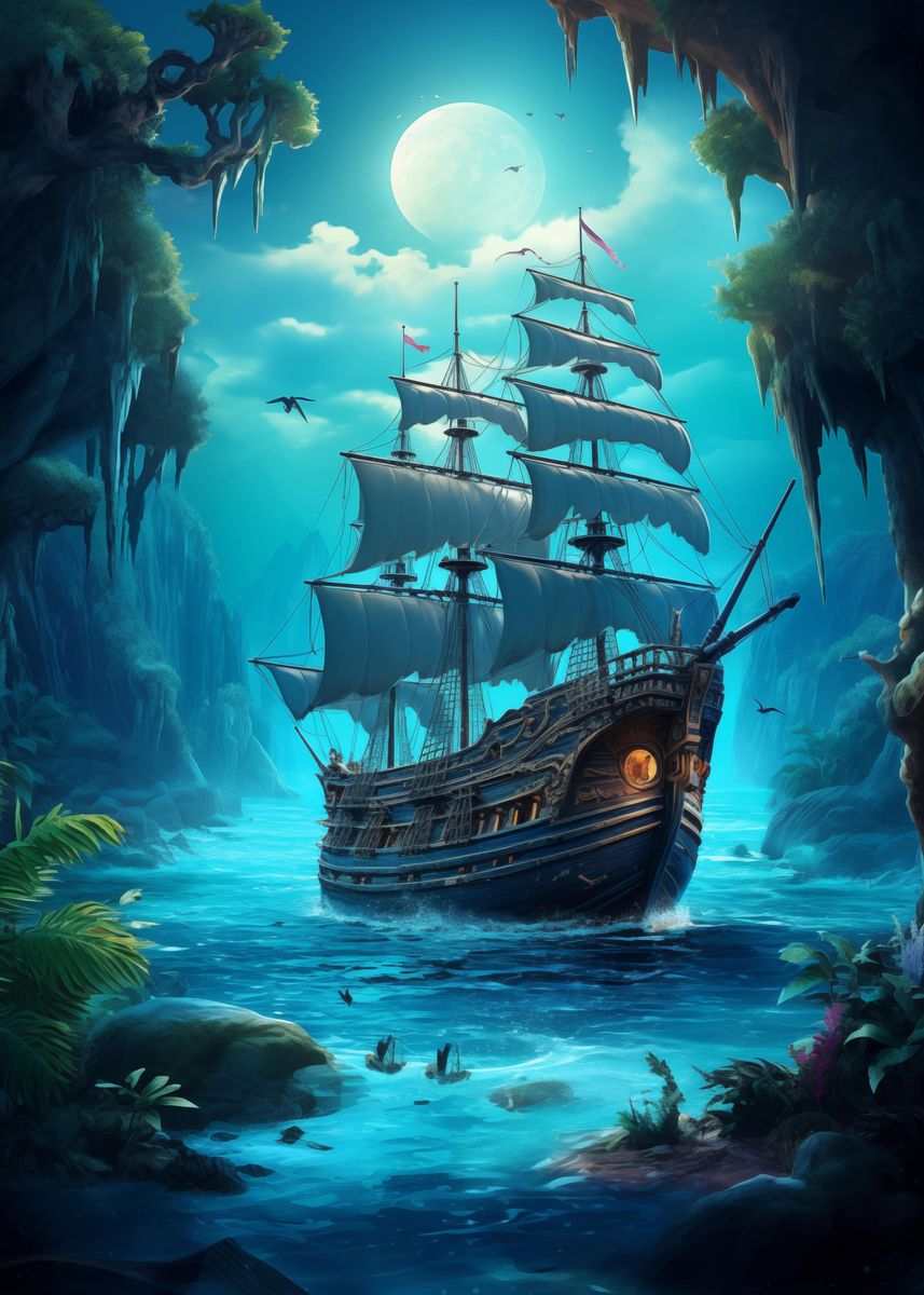 'Pirate Ship Landscape' Poster, picture, metal print, paint by Conor ...