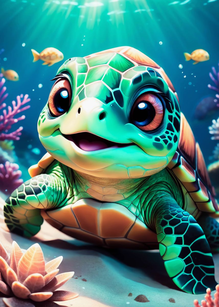 'Sea Turtle Play' Poster, picture, metal print, paint by Maxime Arbez ...