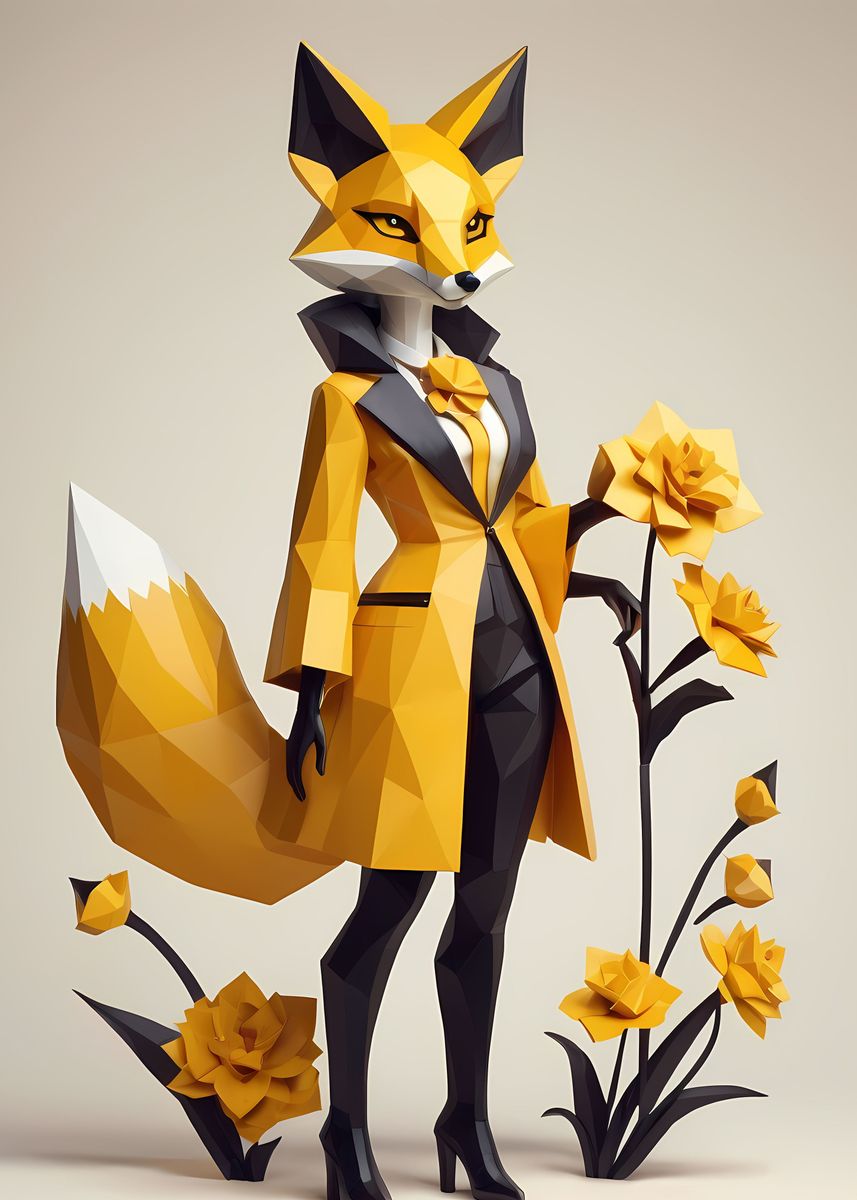 'Low Poly Floral Fox Girl 1' Poster, picture, metal print, paint by 1x ...