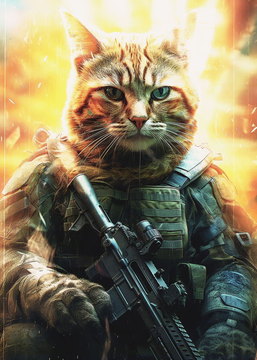 'Cat soldier' Poster, picture, metal print, paint by The Flowers | Displate