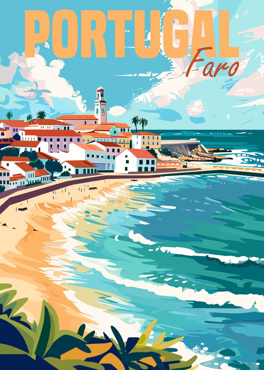 'Faro Portugal Travel' Poster, picture, metal print, paint by Mesh ...
