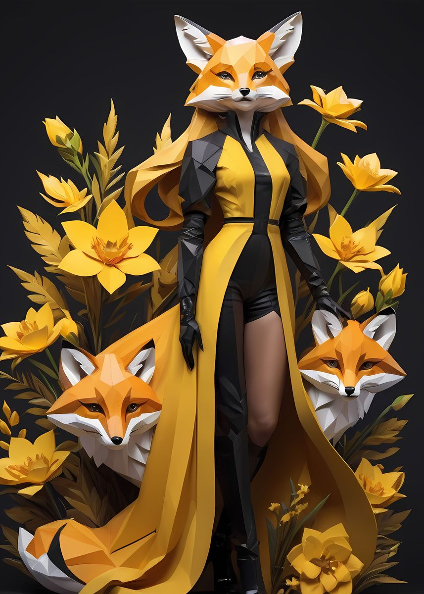 'Low Poly Floral Fox Girl 5' Poster, picture, metal print, paint by 1x ...