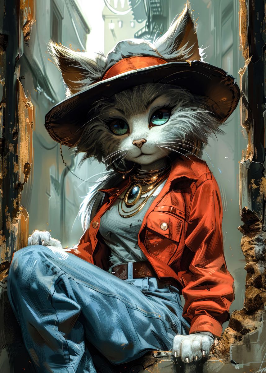 'Urban Cat Explorer' Poster, picture, metal print, paint by Displate Master | Displate