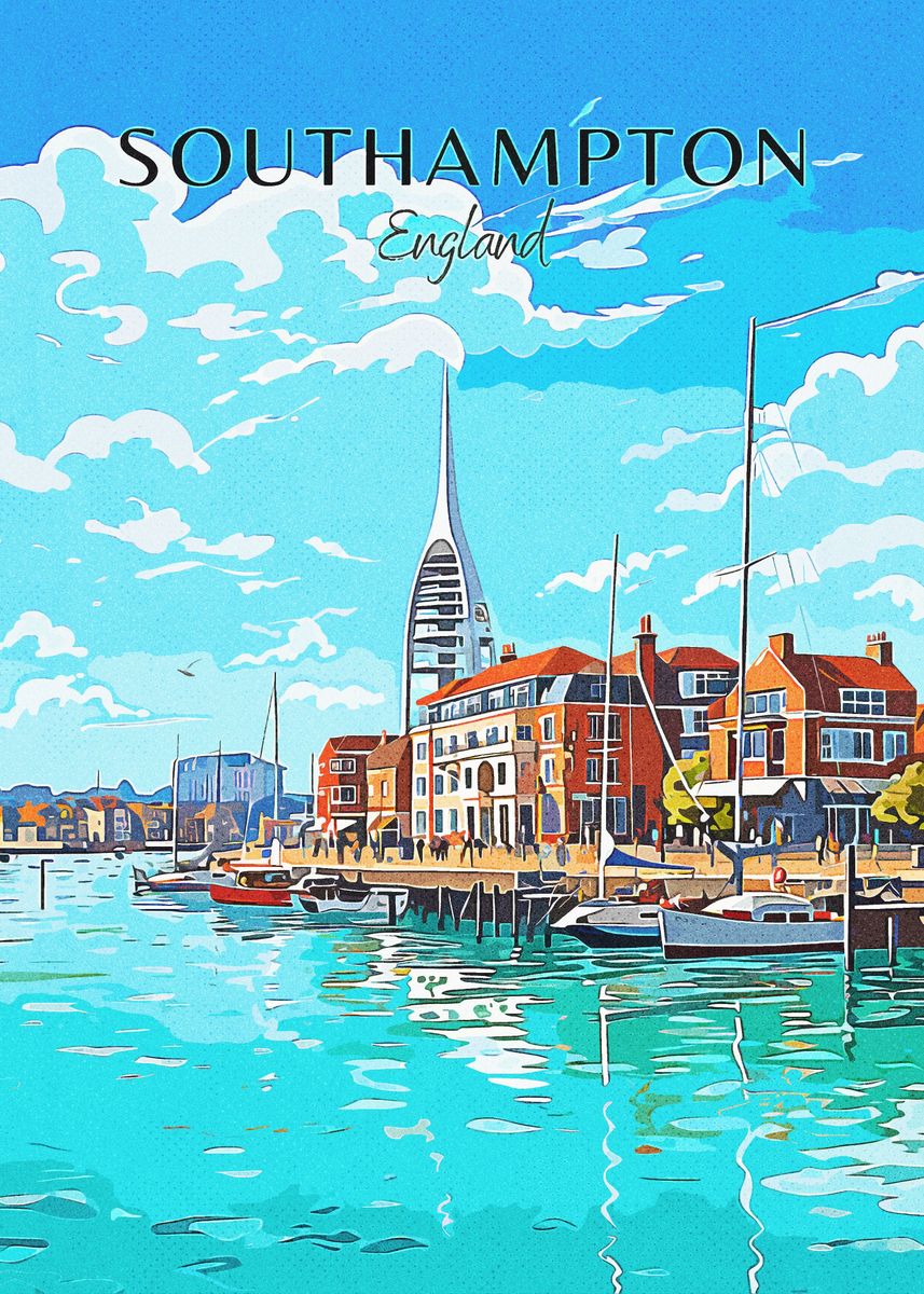 'England Southampton Travel' Poster, picture, metal print, paint by Le ...