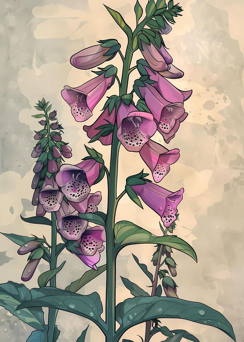 'Foxglove Flower' Poster, picture, metal print, paint by HauntedHeart ...