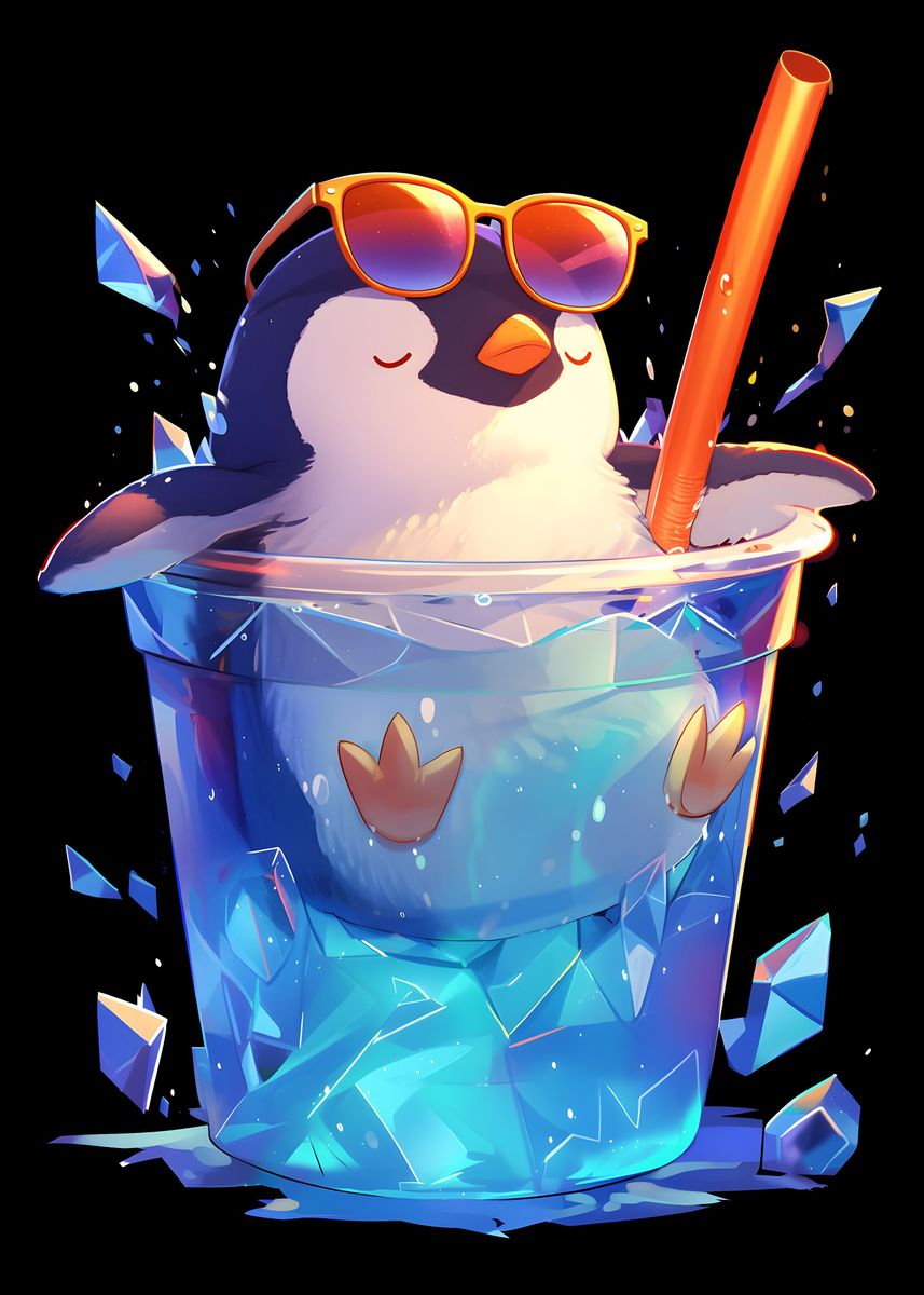 'Ice Cold Penguin Drink' Poster, picture, metal print, paint by ...
