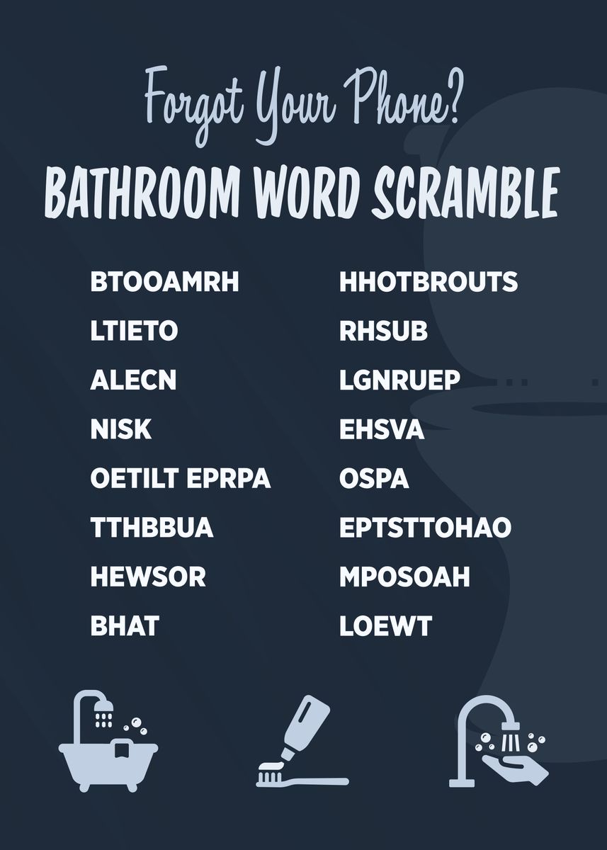 'Bathroom Word Scramble' Poster, picture, metal print, paint by ...