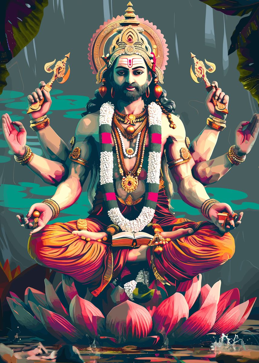 'Hinduism God Brahma' Poster, picture, metal print, paint by ...
