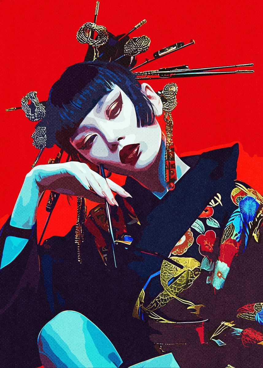 Japan Geisha Poster Picture Metal Print Paint By Coffee Design