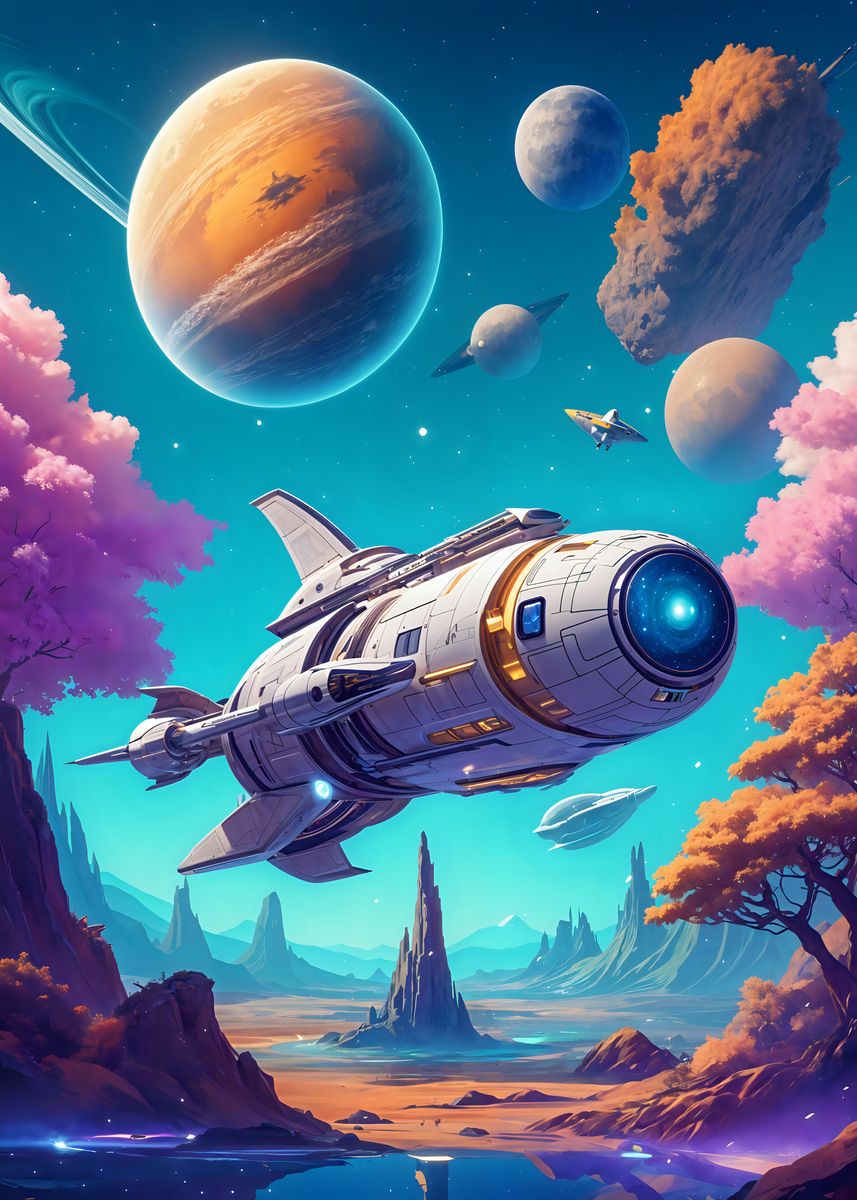 'Galactic Planet Explorer' Poster, picture, metal print, paint by The ...