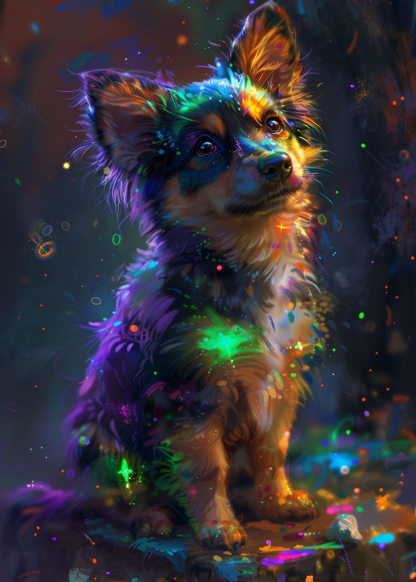 'Puppy in colors' Poster, picture, metal print, paint by Iwoko | Displate