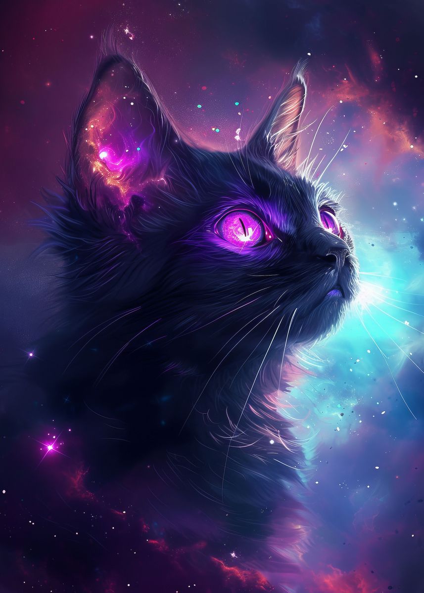 'Cat In Galaxy' Poster, picture, metal print, paint by FavoritePlates ...