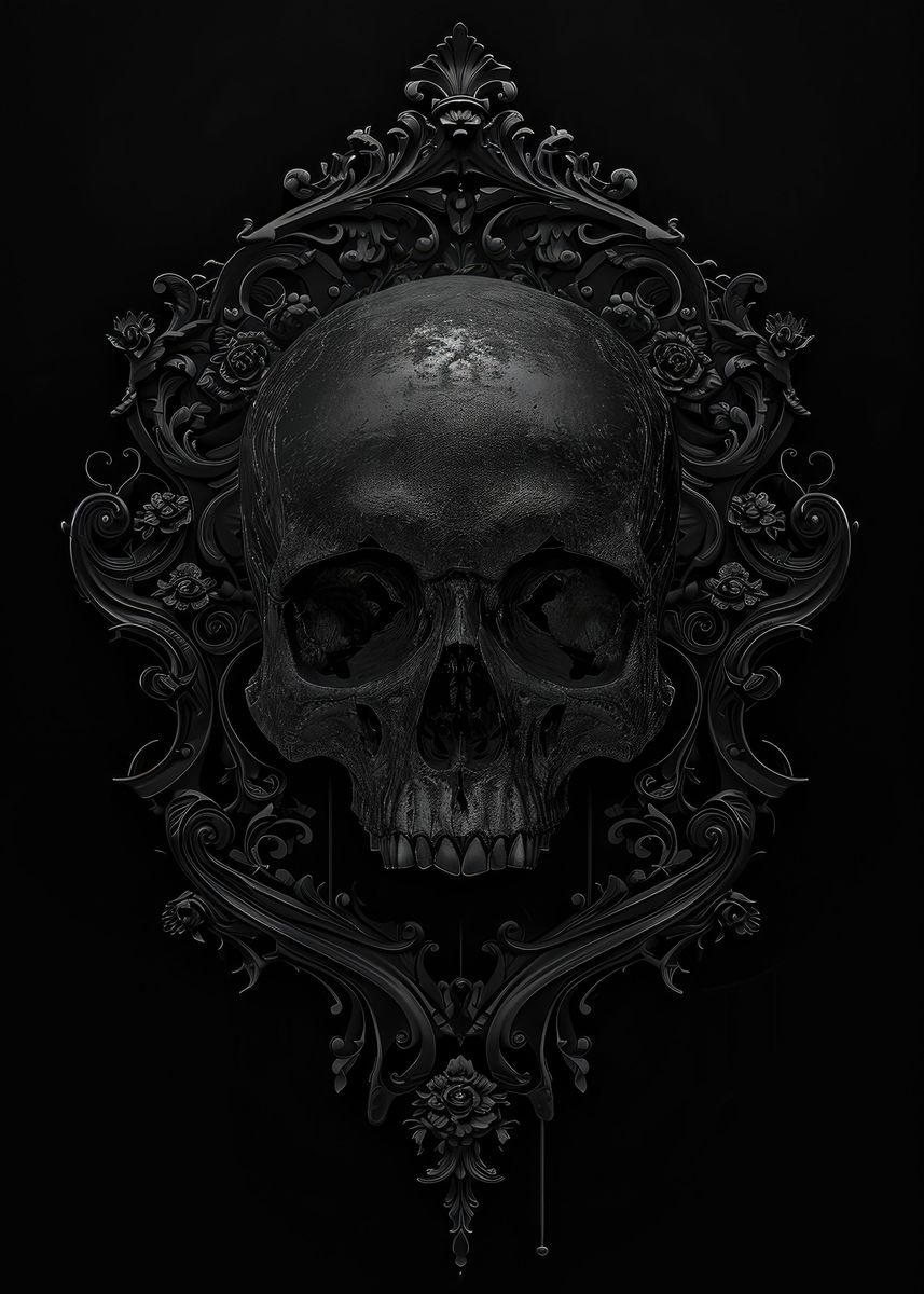 'Baroque Black Skull' Poster, picture, metal print, paint by GLITCHED ...