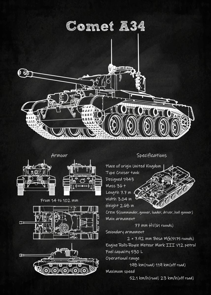 'Comet A34 tank WW2 British' Poster, picture, metal print, paint by POTATO | Displate
