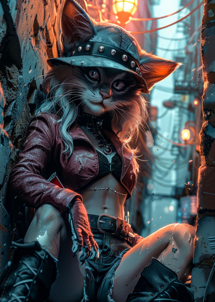 'Punk Cat Rebel' Poster, picture, metal print, paint by Displate Master | Displate