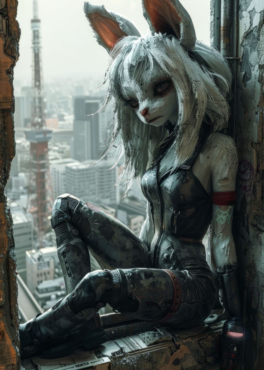 'City Emo Punk Rabbit' Poster, picture, metal print, paint by Displate Master | Displate