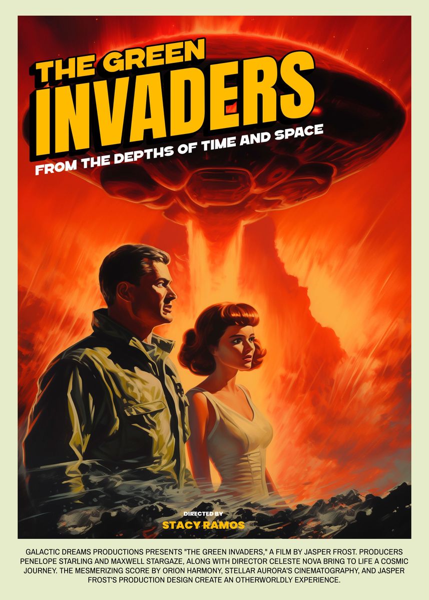 'Green invaders from space' Poster, picture, metal print, paint by J ...