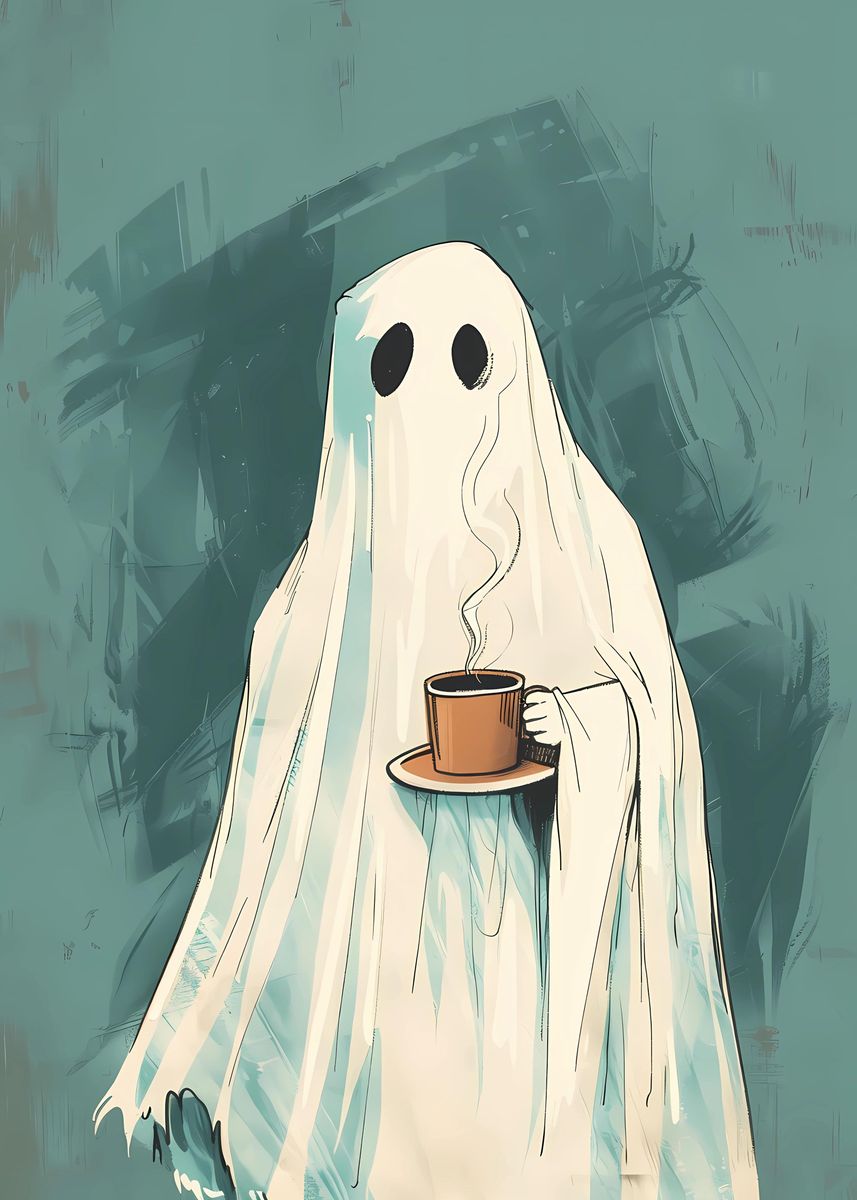 'Ghost drinking coffee' Poster, picture, metal print, paint by ...
