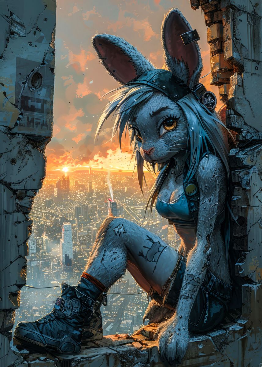 'Sunset Urban Rabbit' Poster, picture, metal print, paint by Displate Master | Displate