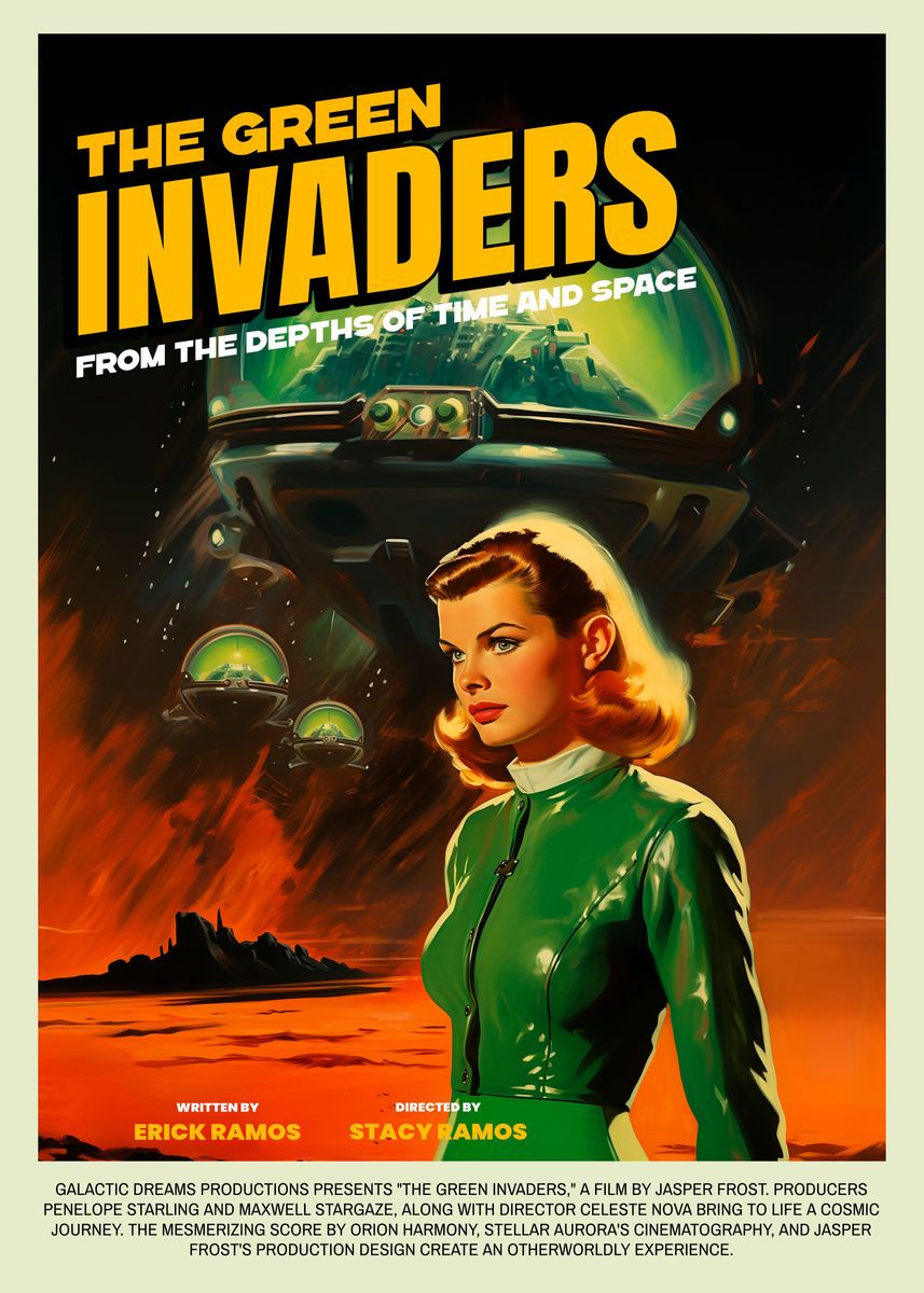 'Green invaders from space' Poster, picture, metal print, paint by J ...