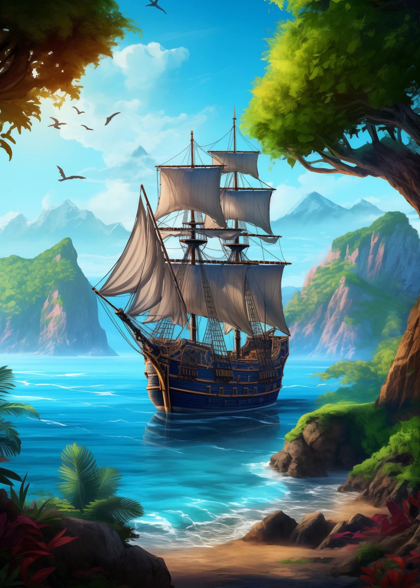 'pirate ship landscape' Poster, picture, metal print, paint by Conor ...