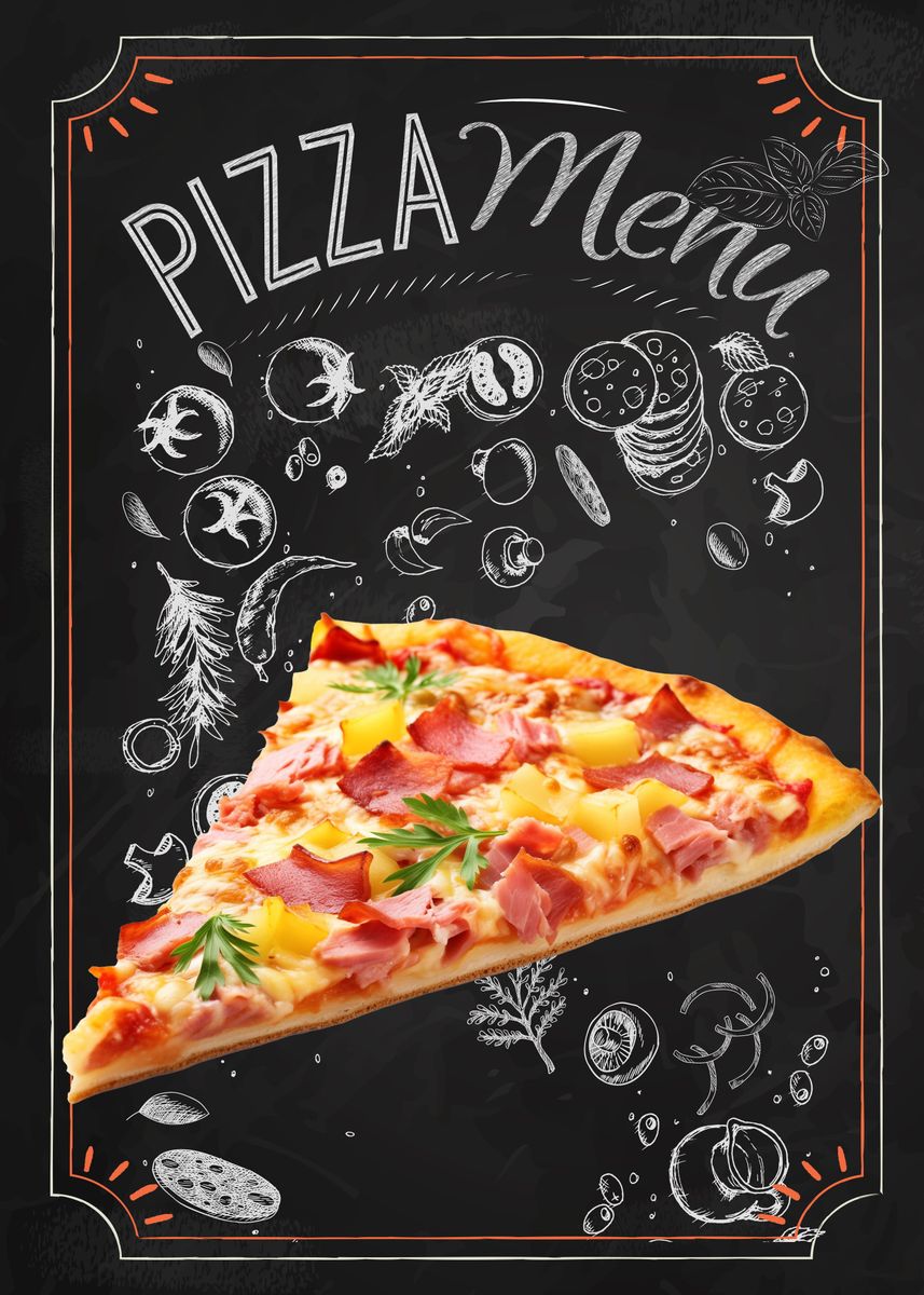 'Chalkboard Pizza Hawaii' Poster, picture, metal print, paint by Stefan ...