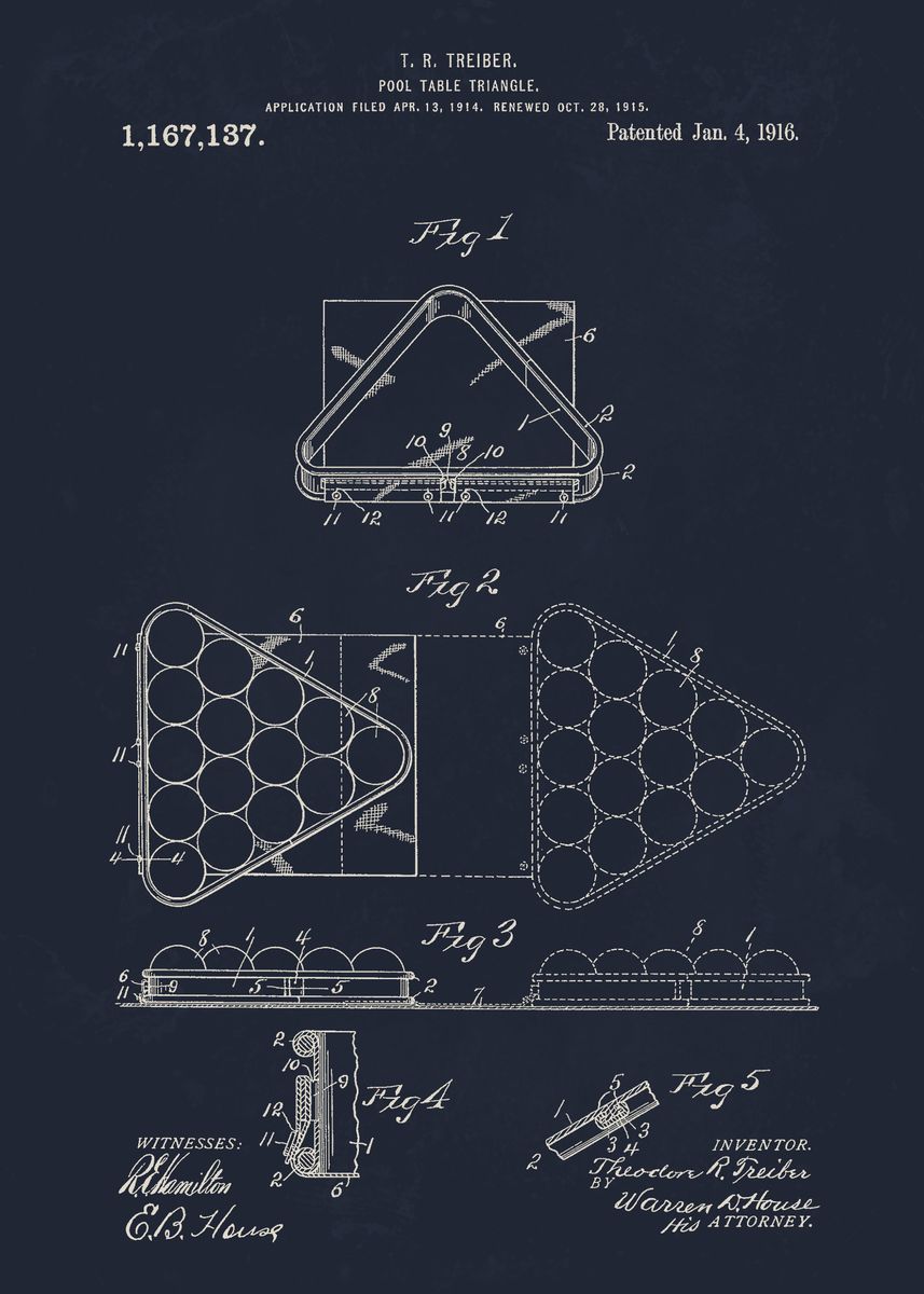 'Pool Table Triangle 1916' Poster, picture, metal print, paint by ...