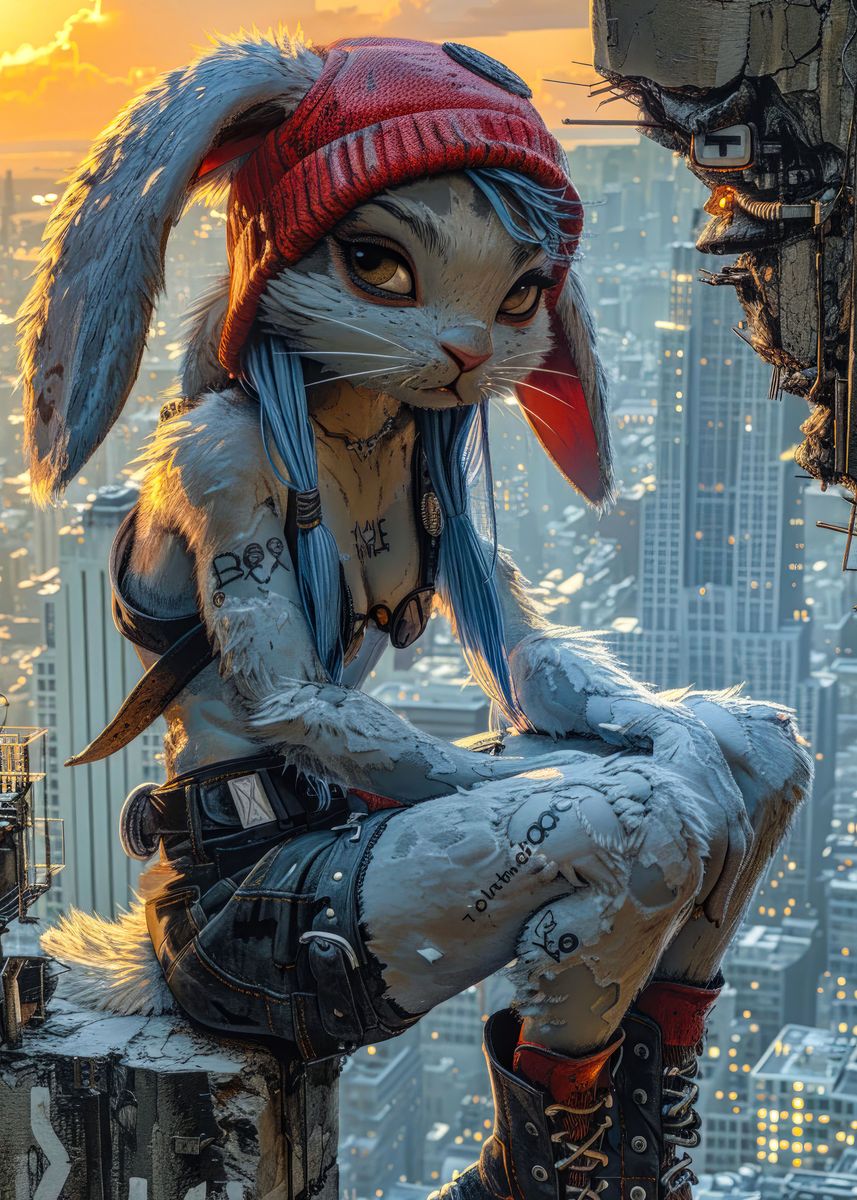 'Cityscape Teen Rabbitv' Poster, picture, metal print, paint by Displate Master | Displate