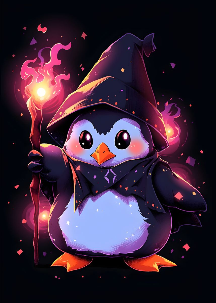 'Penguin Fire Wizard' Poster, picture, metal print, paint by Alexander ...