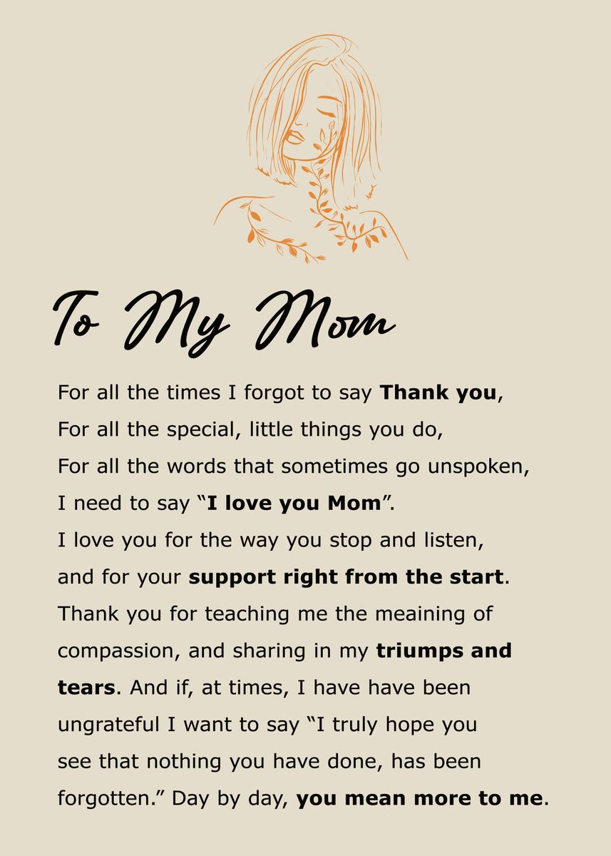 'Mothers Day Thank You Mom' Poster, picture, metal print, paint by ...