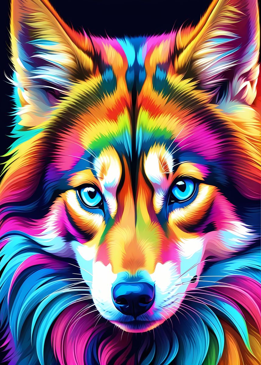 'Rainbow Siberian Husky' Poster, picture, metal print, paint by ...