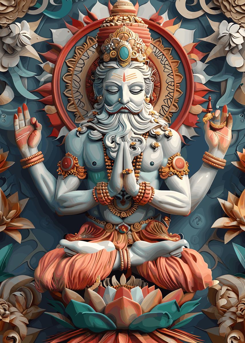 'Hinduism Brahma God' Poster, picture, metal print, paint by ...