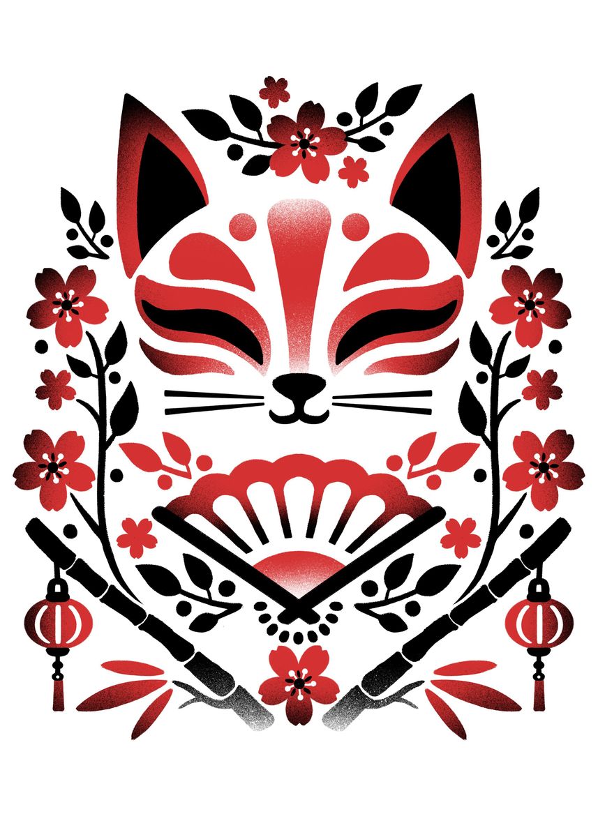 'Kitsune floral symmetry' Poster, picture, metal print, paint by ...