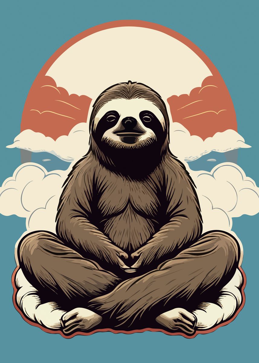 'Retro Sloth' Poster, picture, metal print, paint by Classic Hat | Displate