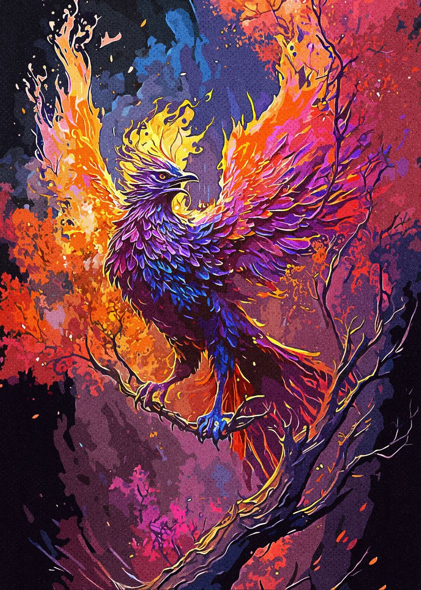 'Mystic Phoenix' Poster, picture, metal print, paint by Fanth | Displate