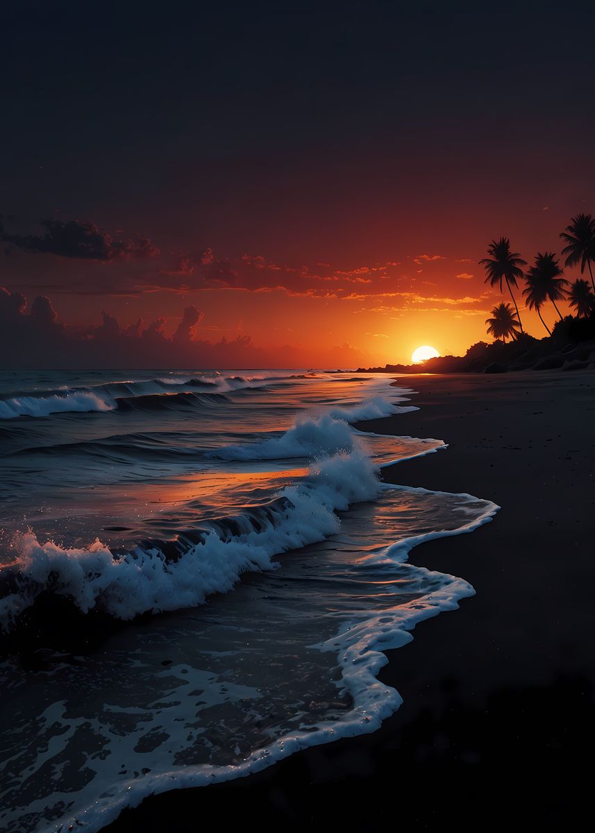 'Maldives Sunrise Beach' Poster, picture, metal print, paint by Shamoon ...