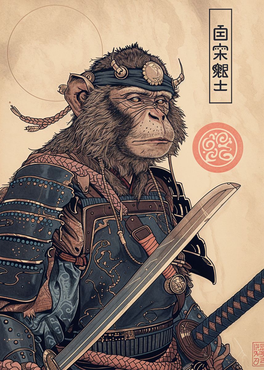 'Samurai Monkey' Poster, picture, metal print, paint by SuperNova ...
