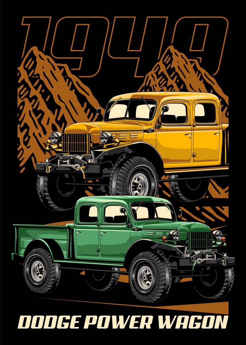 'Retro Power Wagon Car' Poster, picture, metal print, paint by Amila ...