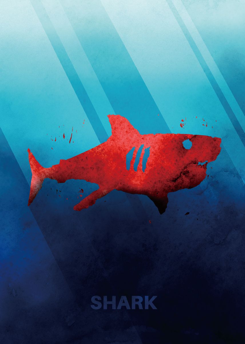 'Red Shark' Poster, picture, metal print, paint by MY Design | Displate