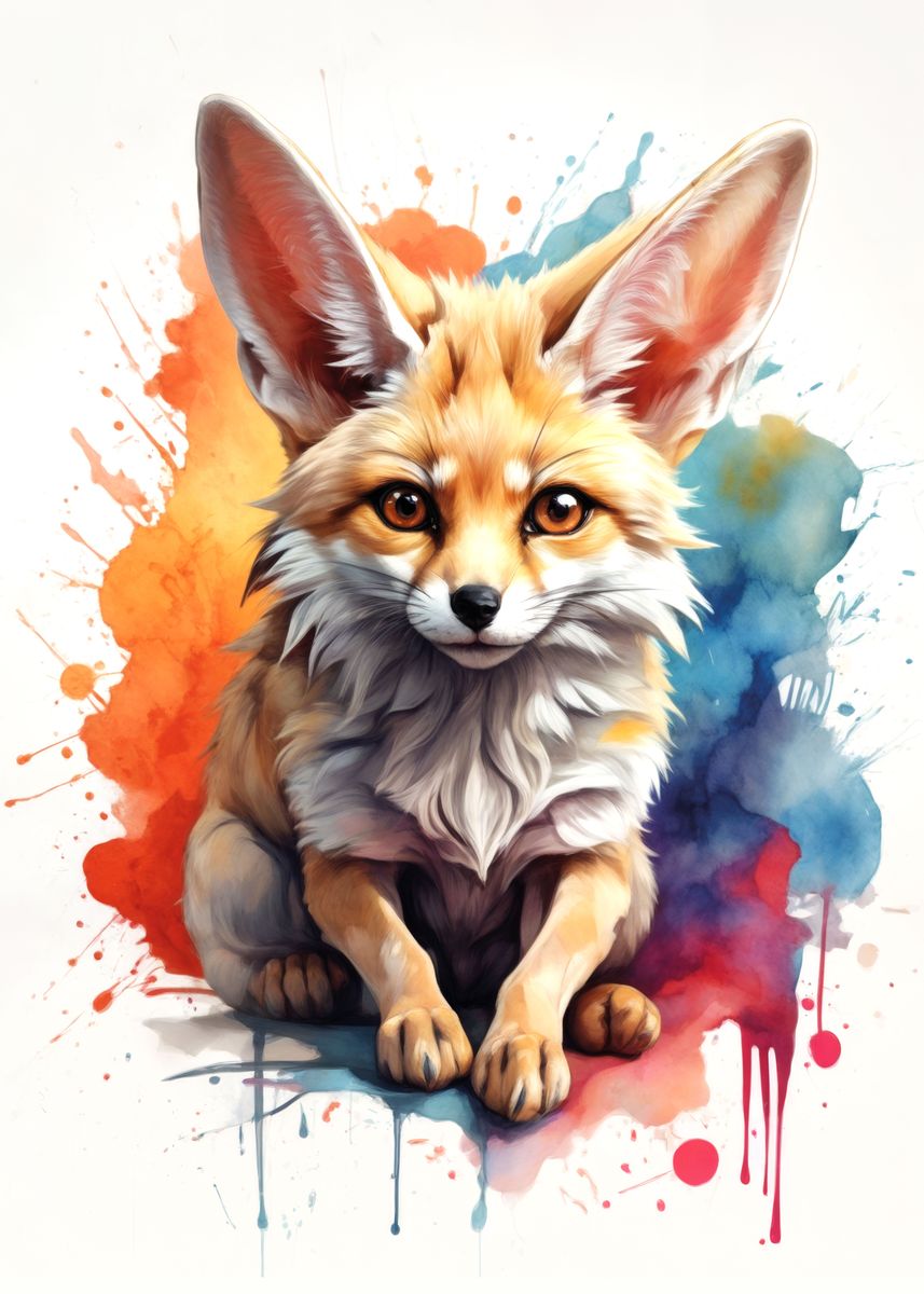 'Watercolor Fennec Fox' Poster, picture, metal print, paint by ...