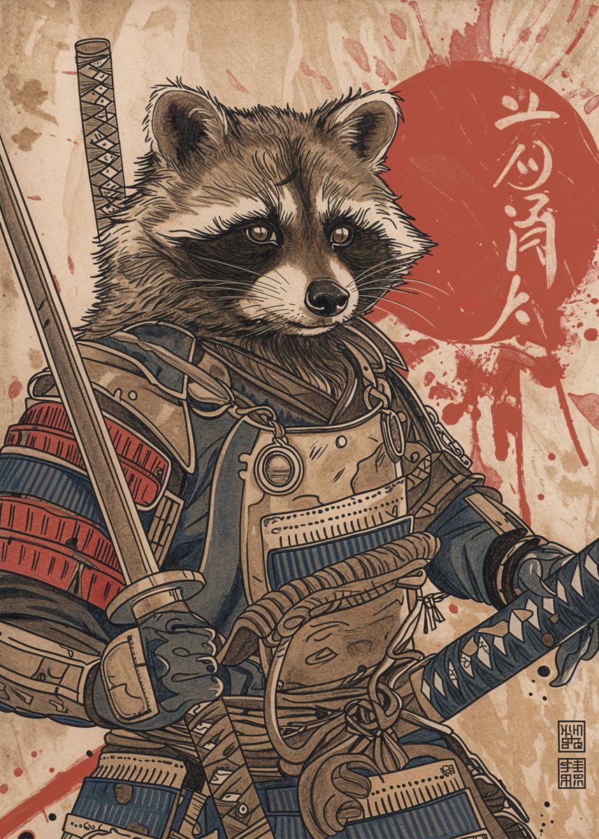 'Samurai Raccoon' Poster, picture, metal print, paint by SuperNova ...