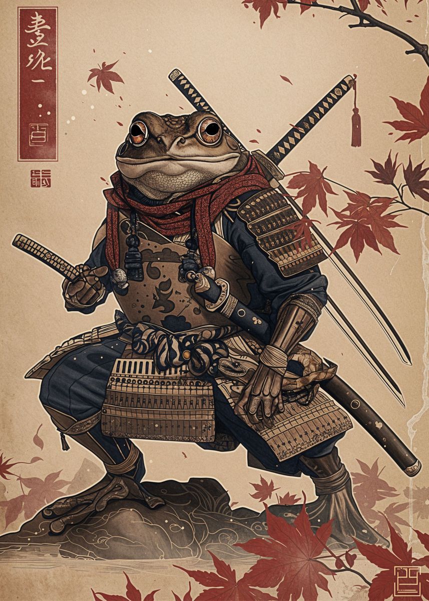 'Samurai Frog' Poster, picture, metal print, paint by SuperNova | Displate