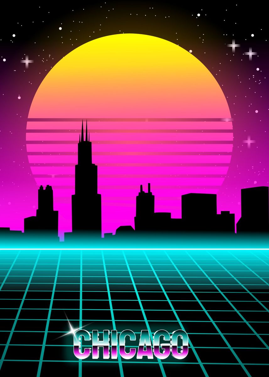 'Chicago synthwave' Poster, picture, metal print, paint by ipart id ...