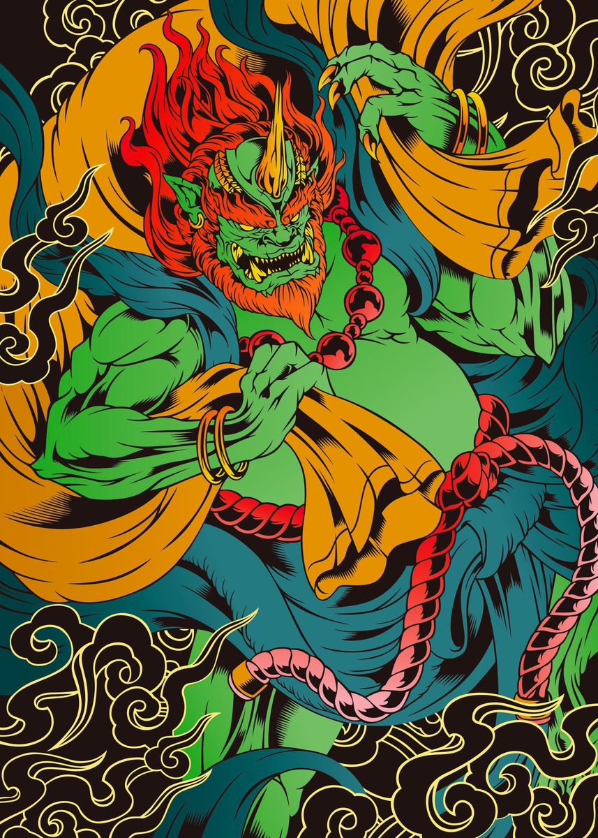 'Japanese God of Wind Fujin' Poster, picture, metal print, paint by ...