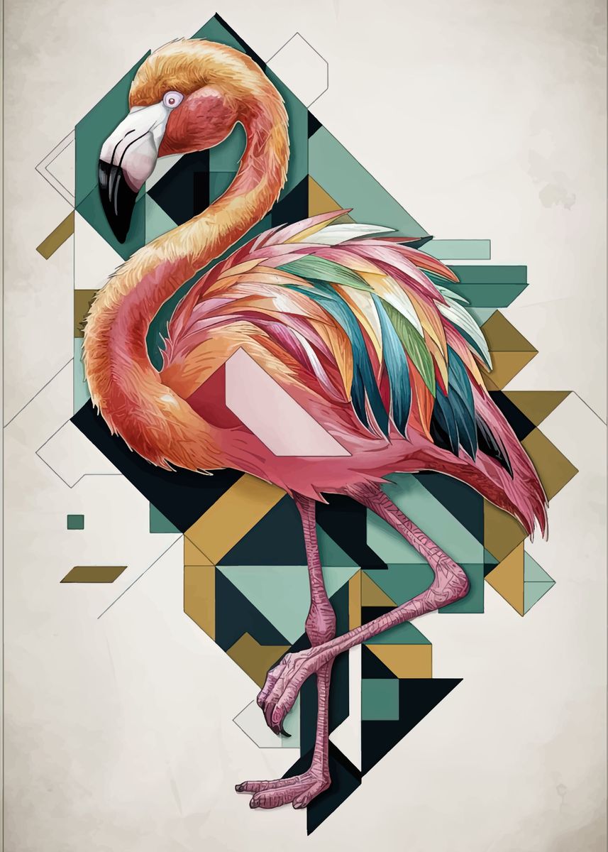 'Flamingo' Poster, picture, metal print, paint by FlowCad | Displate