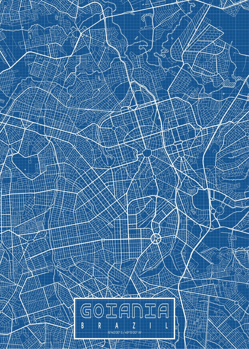 'Goiania City Map Blueprint' Poster, picture, metal print, paint by ...