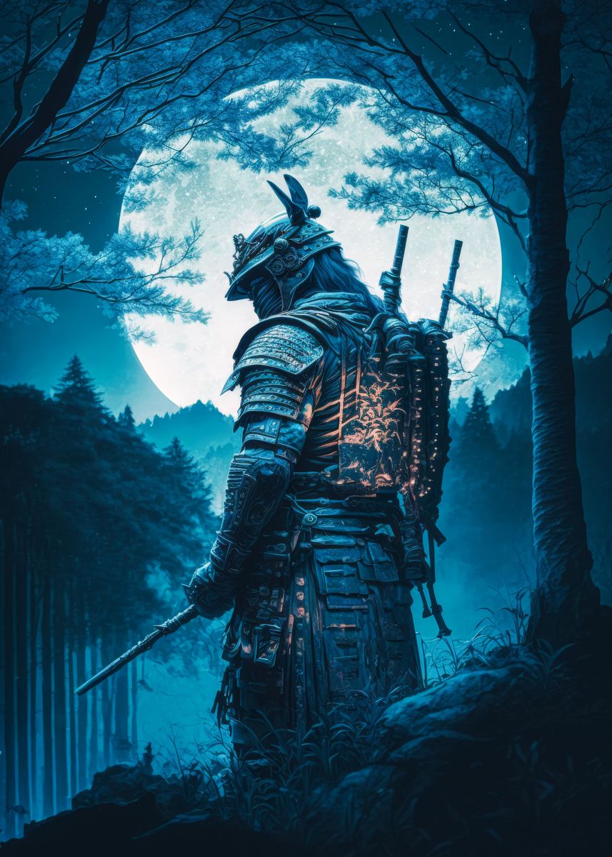 'Japanese Samurai Moonlight' Poster, picture, metal print, paint by ...